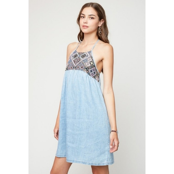 Multiples | Dresses | Cottagecore Blue Denim Halter Dress | Poshmark